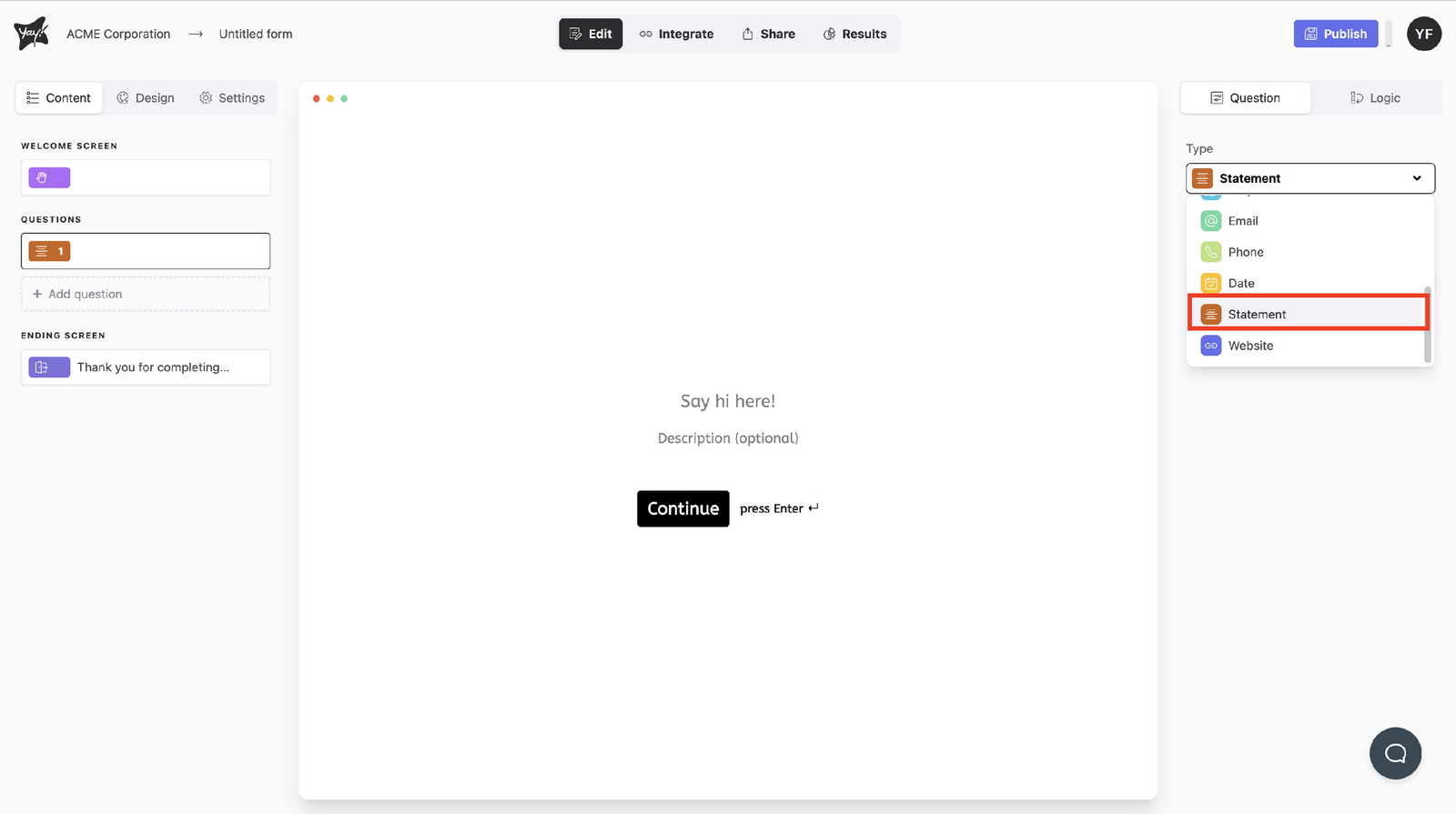 How to Customize Statement-Type Questions | Yay! Forms