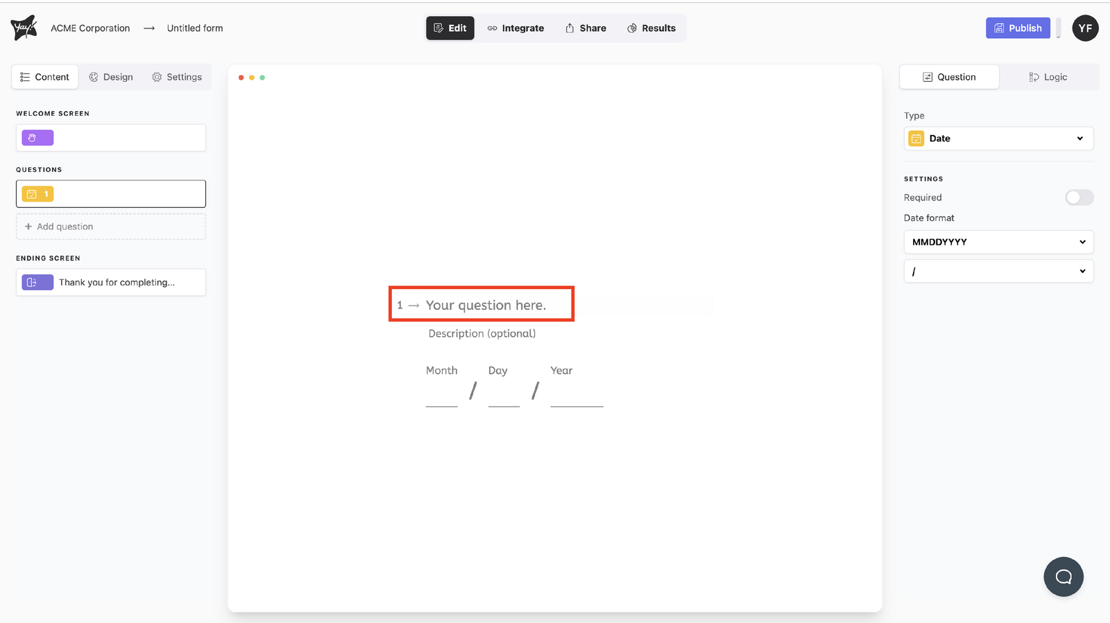 Como personalizar perguntas de data | Yay! Forms