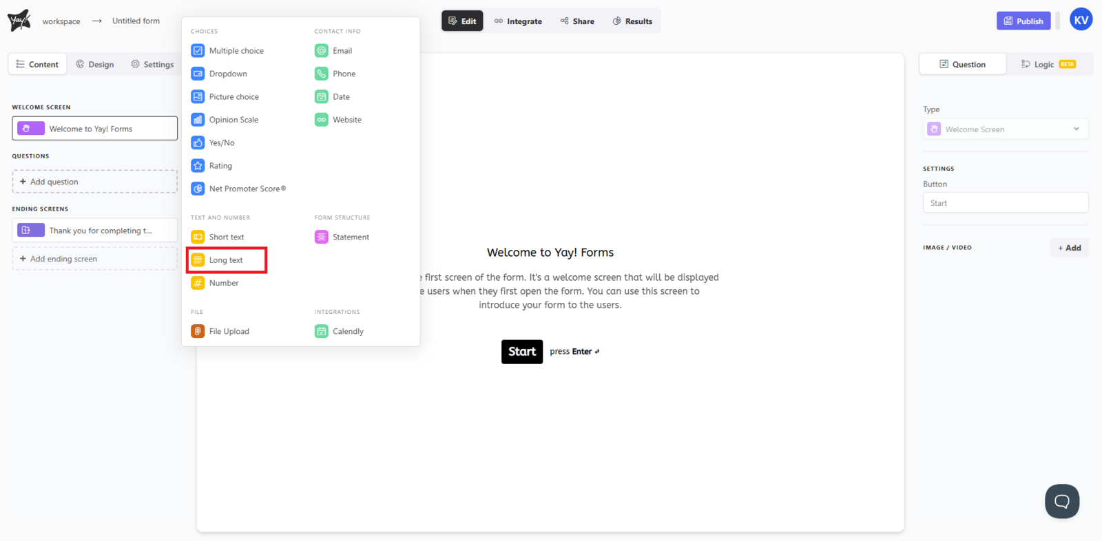 Como personalizar perguntas de texto longo | Yay! Forms